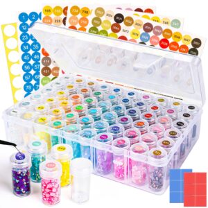 kqyslxg diamond painting storage containers set, 60 grids bead organizer & round painting labels and 12 pcs dispense, diamond painting accessories kits for diy diamond art craft jewelry bead storage