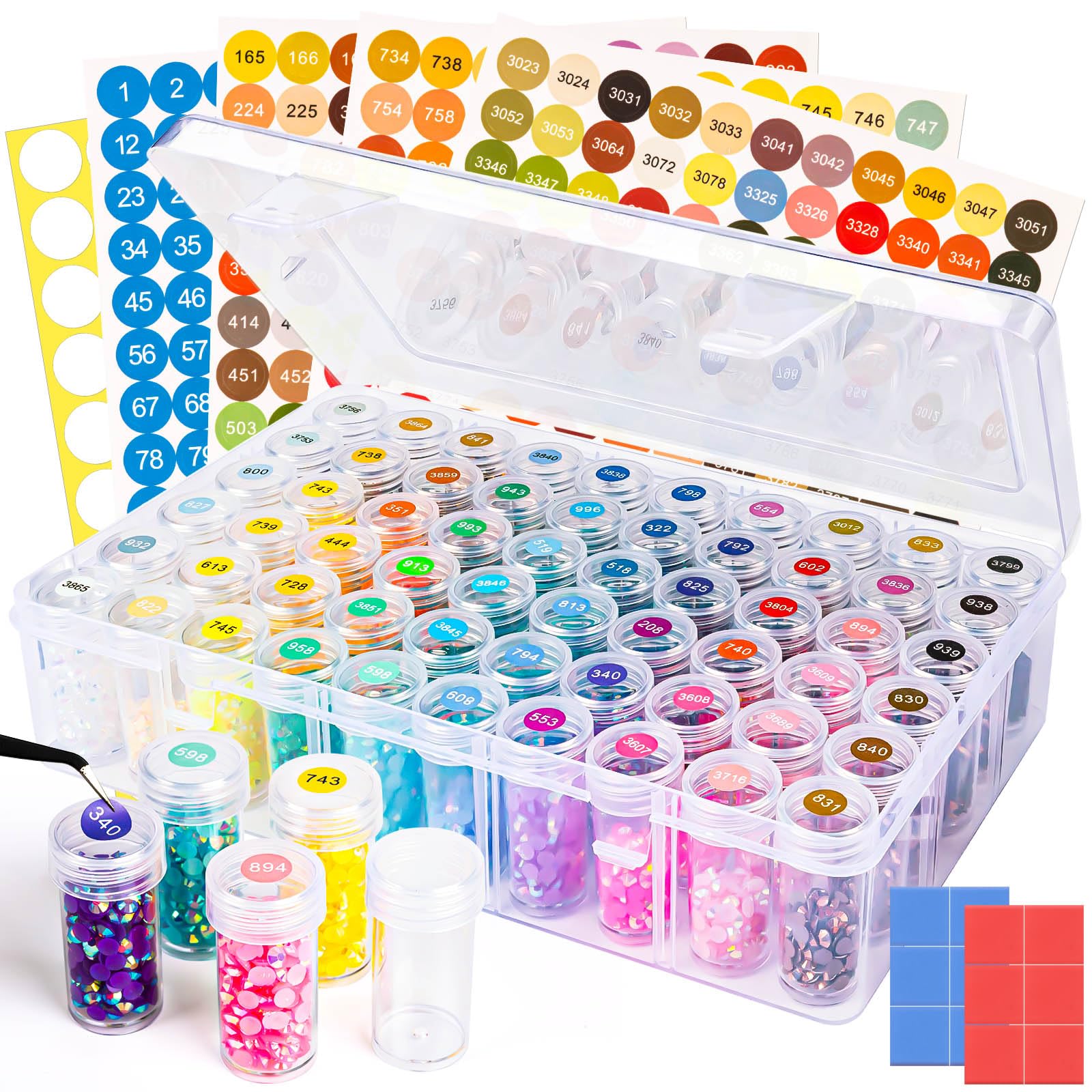 KQYSLXG Diamond Painting Storage Containers Set, 60 Grids Bead Organizer & Round Painting Labels and 12 Pcs Dispense, Diamond Painting Accessories Kits for DIY Diamond Art Craft Jewelry Bead Storage