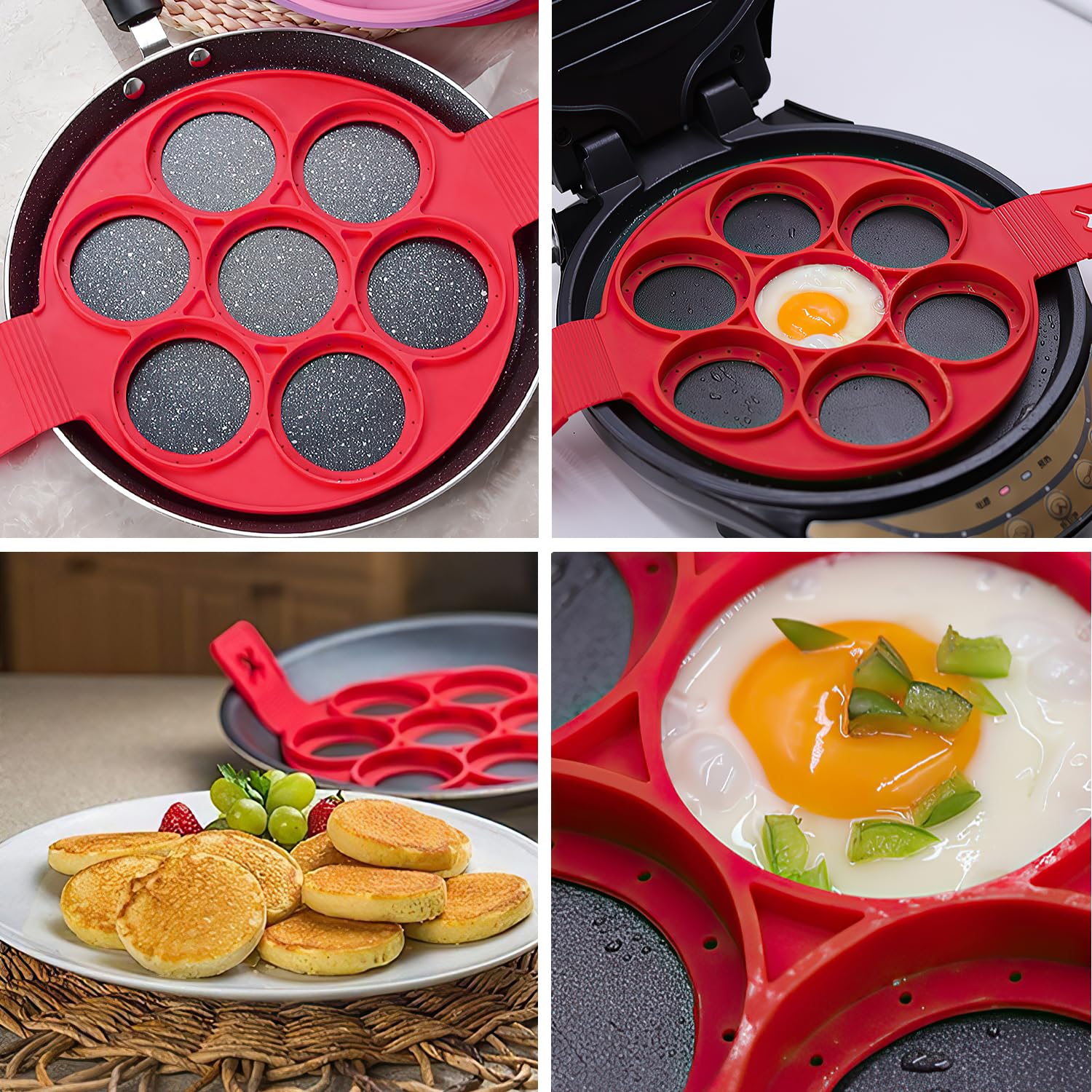 Generic Flip Cooker Pancakes Mold，Flip N Cook Silicone Pancake Mold，Flip and Cook Pancake Maker，Silicone Pancake Molds Fried Egg Mold Reusable(2 pcs+1 brush)