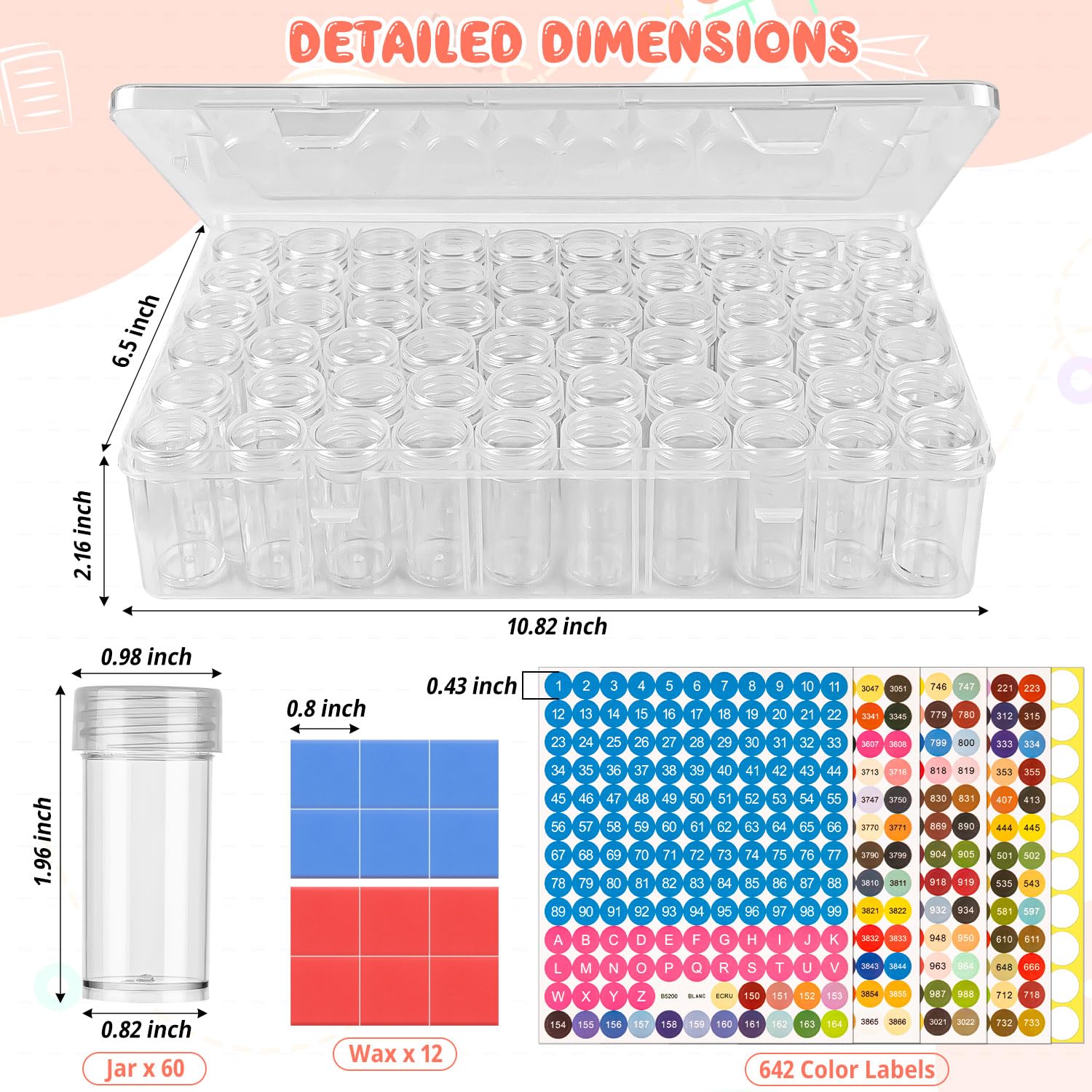 KQYSLXG Diamond Painting Storage Containers Set, 60 Grids Bead Organizer & Round Painting Labels and 12 Pcs Dispense, Diamond Painting Accessories Kits for DIY Diamond Art Craft Jewelry Bead Storage