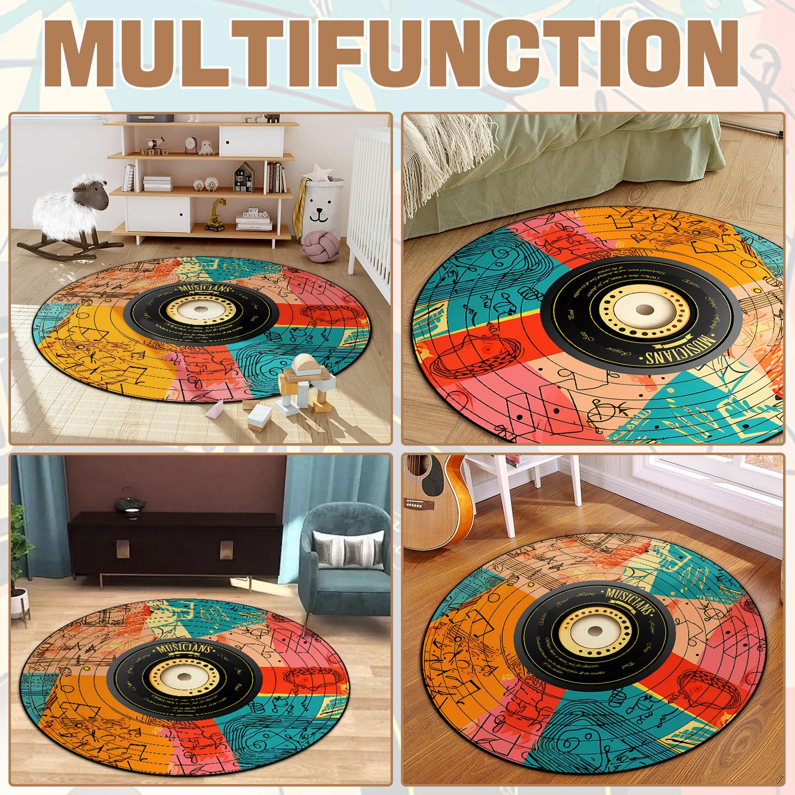 CD Shape Area Rug Teen Boys Carpet, Music Compact Disc Design and Shape for Musical Room, TV Room, Video Room, Movie Room, Boys Girls Bedroom Playroom, Living Room (5’4" / 63" / 160cm Dia)