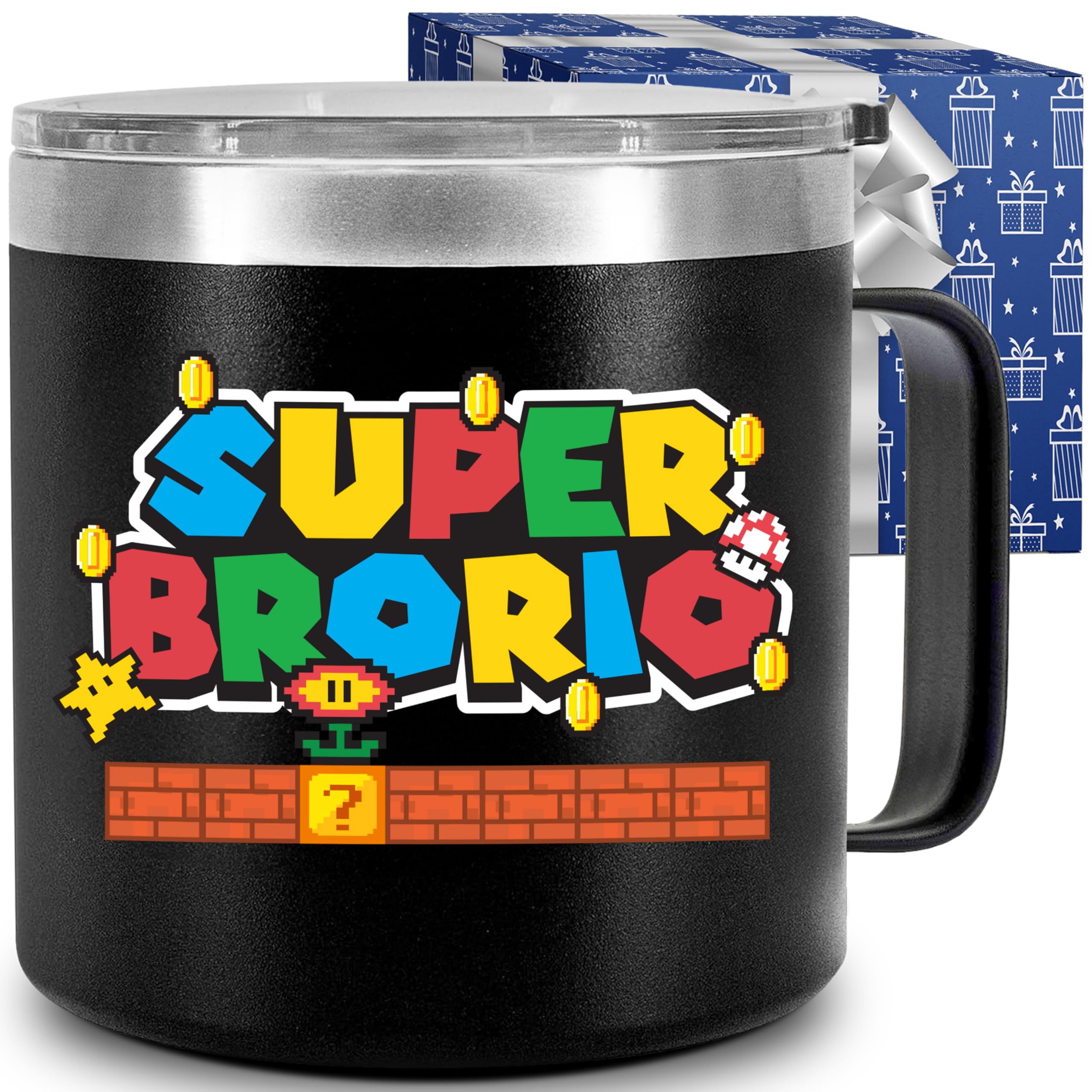 Christmas Gift for Brother, Brother Gift from Sister, Brother Birthday Gift, Gift for Older Adult Brother, Best Funny Cup or Present Idea for Big Little Teen Bro - Super Brother Mug Tumbler 14Oz