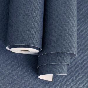 haimin fabric wallpaper textured contact paper (24in x 393in) navy blue grasscloth wallpaper peel and stick faux linen wall paper self-adhesive vinyl wallpaper looks like woven straw…