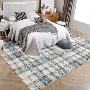 LUXLOOM Modern Plaid Washable Rug 8x10 Area Rugs for Living Room Soft Bedroom Rug Tartan Large Area Rug Non Shedding Non Slip Throw Rugs Stain Resistant Carpet for Nursery Office 8'x10' Green/Beige