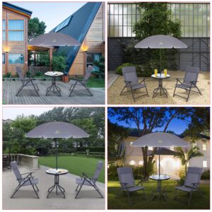 Nice C Patio Set with Umbrella, Outdoor Dinning Set, Patio Furniture Set, Table and Chairs, 4-Piece Garden Furniture Set, Glass Table, 2 Folding Chairs and Tilt Umbrella (Grey)