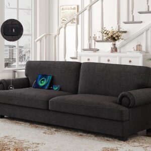 HIFIT 85in Sofa, Comfy Sofa Couch with 3 Extra Deep Seats and 2 USB Charging Ports, Modern Sofa Couches for Living Room, Wide Rolled Arms, Grey 34" D x 85" W x 35" H