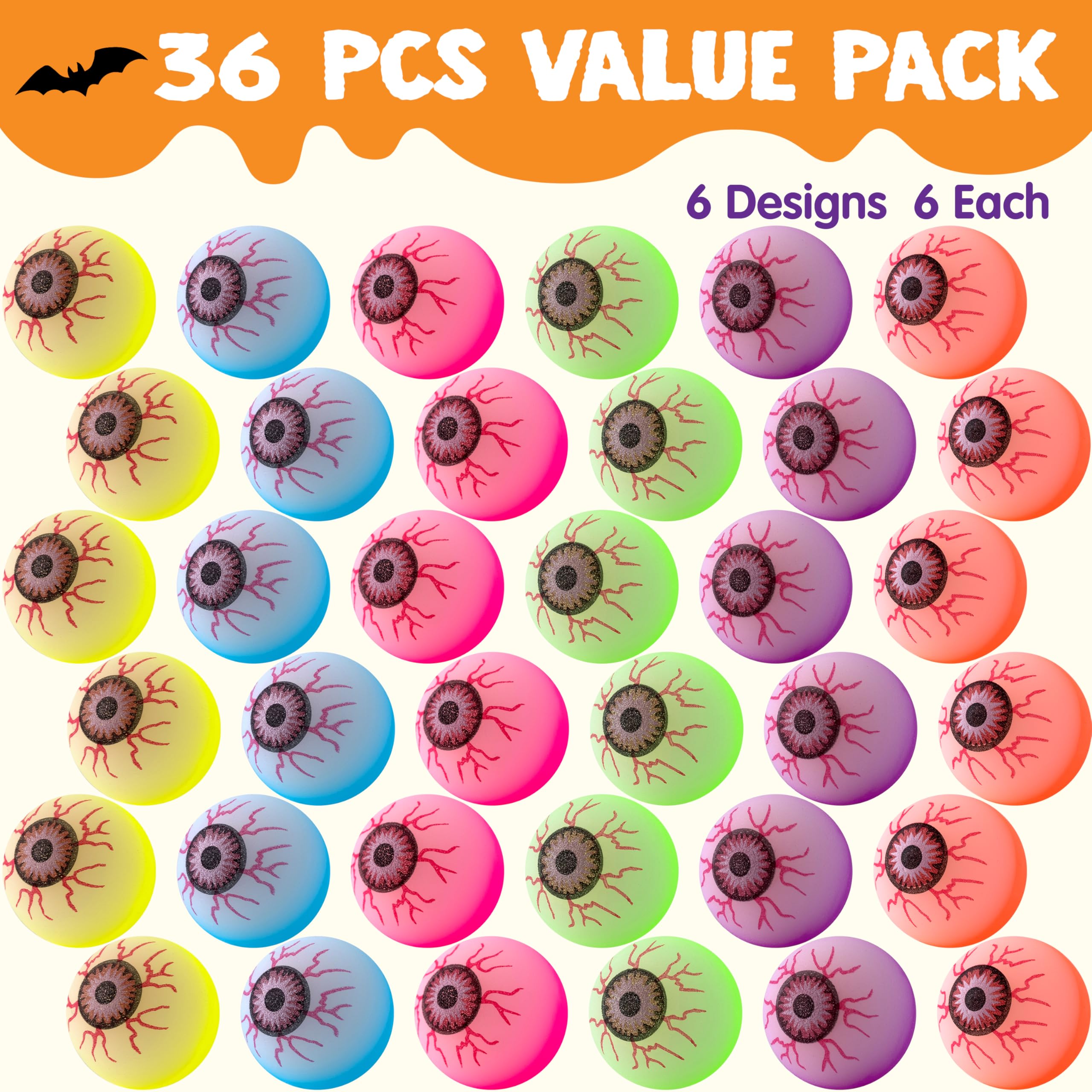 JOYIN 36 PCS Halloween Glow Eyeball Bouncy Ball, Glow in The Dark Bouncing Balls for Halloween Party Favors, Glowing Bounce Ball for Party Decorations, School Classroom Game Prizes Kids Gift