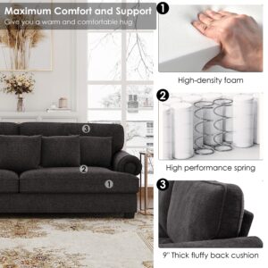 HIFIT 85in Sofa, Comfy Sofa Couch with 3 Extra Deep Seats and 2 USB Charging Ports, Modern Sofa Couches for Living Room, Wide Rolled Arms, Grey 34" D x 85" W x 35" H