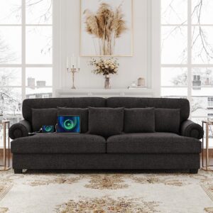 HIFIT 85in Sofa, Comfy Sofa Couch with 3 Extra Deep Seats and 2 USB Charging Ports, Modern Sofa Couches for Living Room, Wide Rolled Arms, Grey 34" D x 85" W x 35" H