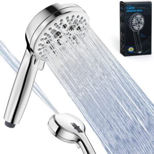 d dussal handheld shower head, high pressure hand held 9-mode spray shower head, anti-clogging silicone nozzles, built-in power wash to clean tub, clean corner,tile & pets-chrome