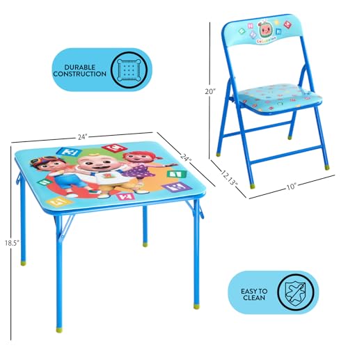 Idea Nuova Cocomelon 3 Piece Children's Activity Square Table and 2 Folding Chairs Set, Ages 3+