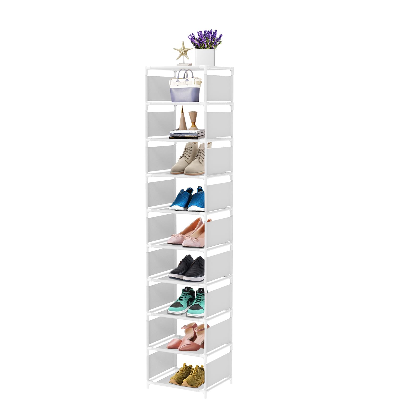 esonstyle 10 Tiers Shoe Rack, Space Saving Shoe Shelf Organizer, Tall Narrow Shoe Rack for Door Entryway, Closet