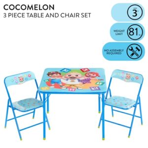 Idea Nuova Cocomelon 3 Piece Children's Activity Square Table and 2 Folding Chairs Set, Ages 3+