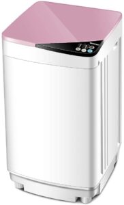 safeplus full-automatic portable washing machines, 7.7 lbs load capacity mini washer machine with spin and built in barrel light for dorms apartments rv and camping（pink)