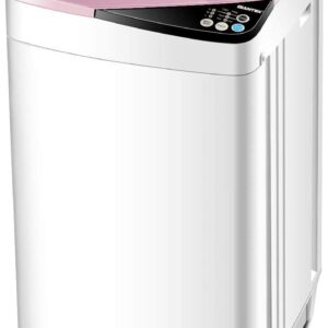 SAFEPLUS Full-Automatic Portable Washing Machines, 7.7 lbs Load Capacity Mini Washer Machine with Spin and Built in Barrel Light for Dorms Apartments RV and Camping（Pink)