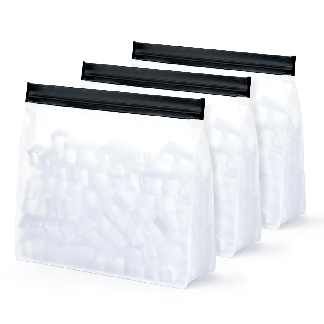 [3 Pack] Reusable Ice Bag Set with Secure Zip Close Design - Durable Ice Bags for Ice Machine Models & Fridges - 10”x9”x3” Ice Storage Bags - Leak Proof Ice Bags Reusable Design - 9lb Total Capacity