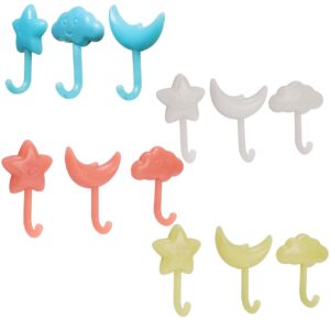 12 pcs utility hooks adhesive wall hook decorative wall hooks for keys,hats, shower, kitchen, living room, office,bar cafe decor -glow in dark wall hooks for party favors gift (4, multi-color)