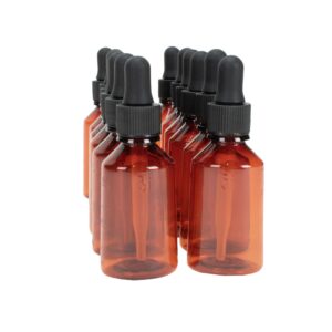 Generic 1oz Empty Plastic Dropper Bottle, 12 Pack, Amber Bottle, Black Dropper, 30mL Dropper for Medication, Essential Oils, Chemicals, Perfumes & Colognes