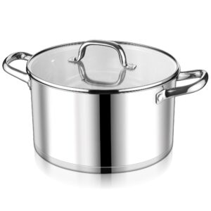 lianyu 8 qt stock pot, stainless steel heavy duty cookware pot, large cooking pot for pasta soup noodles, compatible with ceramic gas induction cooktop, dual handles & glass lid, dishwasher safe