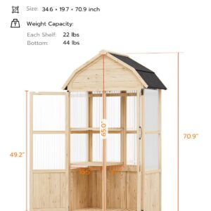 Oarlike Wooden Outdoor Storage Cabinet, 71" Weatherproof Garden Shed with Shelves, Waterproof Roof, Tool Storage for Patio/Backyard/Lawn/Pool (Natural Wood)