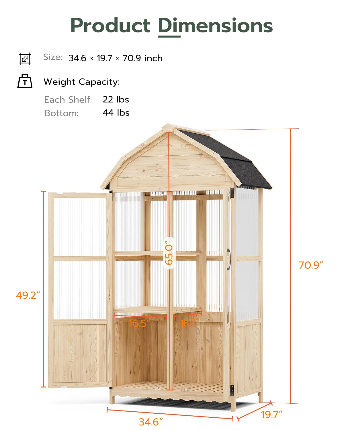 Oarlike Wooden Outdoor Storage Cabinet, 71" Weatherproof Garden Shed with Shelves, Waterproof Roof, Tool Storage for Patio/Backyard/Lawn/Pool (Natural Wood)