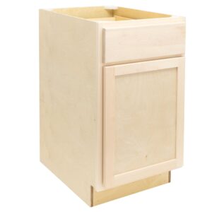 quicklock rta (ready-to-assemble) | base kitchen cabinets - shaker style | plywood box construction | made in america (raw maple, 18" wx34.5 hx24 d waste basket base)