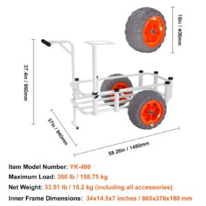 VEVOR Beach Fishing Cart, 350 lbs Load Capacity, Fish and Marine Cart with Two 16" Big Wheels PU Balloon Tires for Sand, Heavy-Duty Aluminum Pier Wagon Trolley with 8 Rod Holders for Fishing, Picnic