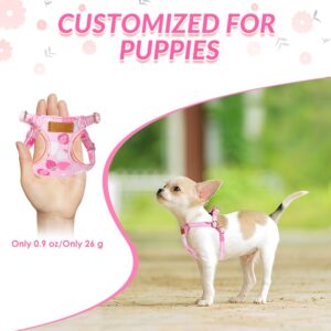 Lukovee Puppy Harness and Leash Set, No Pull Lightweight Soft Suede Adjustable Pet Harness Vest with Snap Buckle for Puppy Small and Medium Size Dog (Pink Strawberry, XXS)