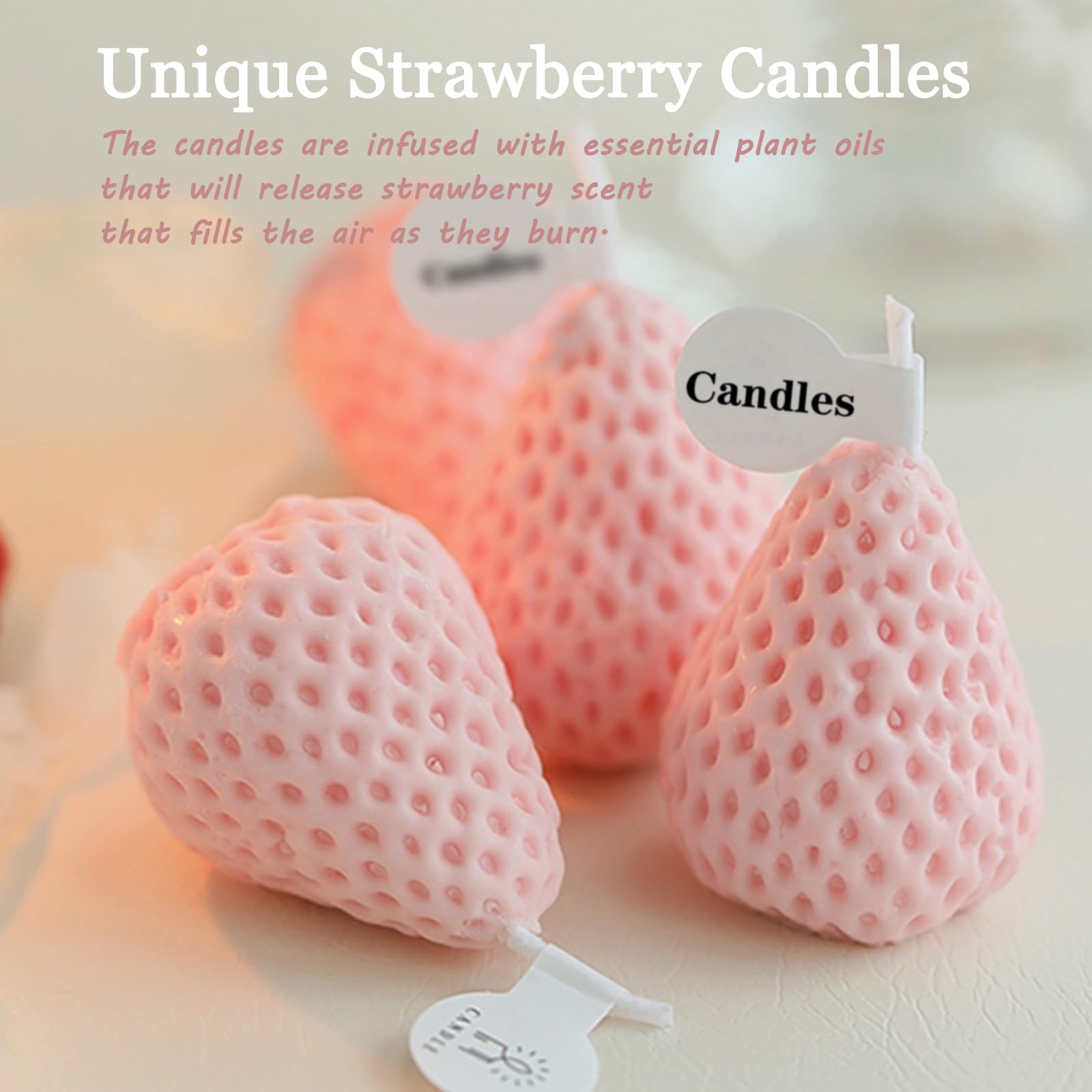 Mewealth Strawberries Candles Gifts for Women, Aromatherapy Candle, Room Decor Cute Strawberries Shaped Scented Candles, Aesthetic Decorative (6 Red and 3 Pink, 3 Inch)