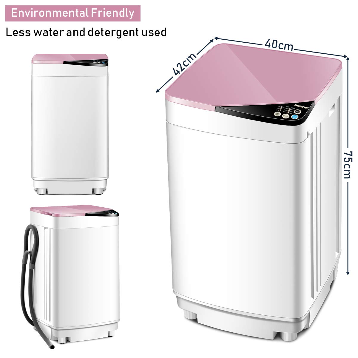 SAFEPLUS Full-Automatic Portable Washing Machines, 7.7 lbs Load Capacity Mini Washer Machine with Spin and Built in Barrel Light for Dorms Apartments RV and Camping（Pink)