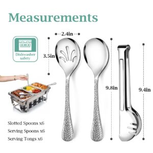 Teivio Hammered Stainless Steel Metal Serving Utensils Set of 18, 10" Serving Spoons, 10" Slotted Spoons, 9" Serving Tongs, Large Hostess Serving Set for Parties Chafing Dish Buffet Catering (Silver)