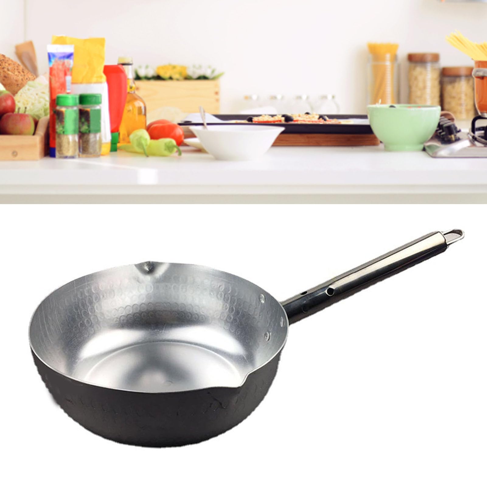 Japanese Saucepan, Aluminum Alloy Yukihira Saucepan with Stainless Steel Handle Nonstick Sauce Pot with Pour Spouts for Home Kitchen Cooking(7.9in)