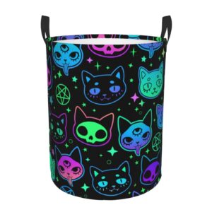 glow-in-the-dark cat freestanding laundry hamper personalized dirty clothes hamper storage basket for bedroom,bathroom,college dorm boys and girls cat dog pet toy storage