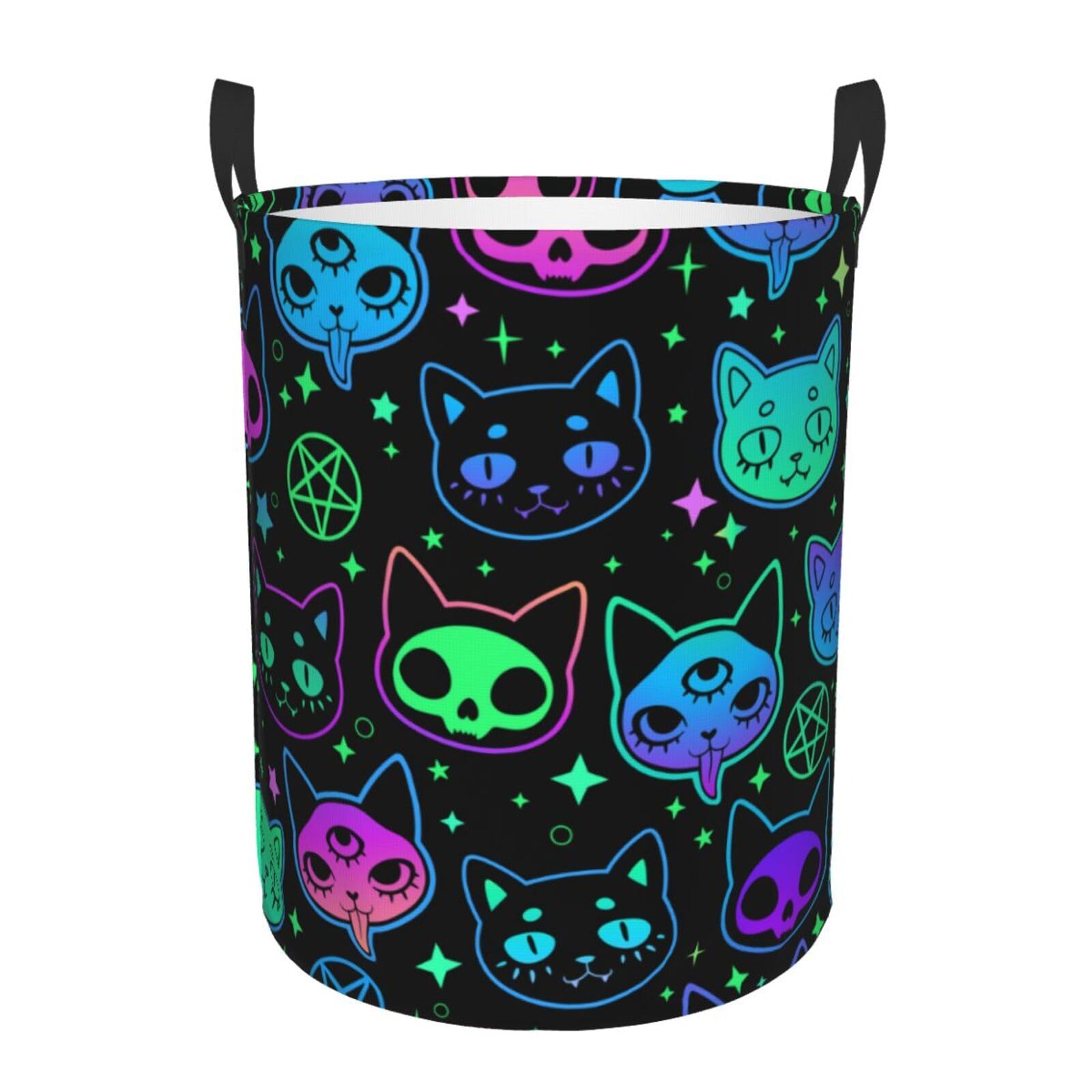 Glow-In-The-Dark Cat Freestanding Laundry Hamper Personalized Dirty Clothes Hamper Storage Basket For Bedroom,Bathroom,College Dorm Boys And Girls Cat Dog Pet Toy Storage