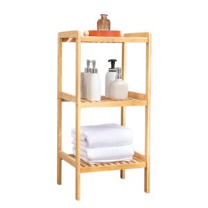 bathflex 3 tier bamboo bathroom shelf - bamboo freestanding shelf for storage - bamboo plant stand for living room - multifunctional storage rack for kitchen, bedroom and entryway