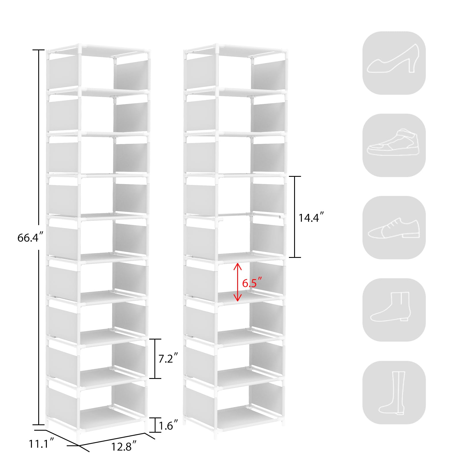 esonstyle 10 Tiers Shoe Rack, Space Saving Shoe Shelf Organizer, Tall Narrow Shoe Rack for Door Entryway, Closet