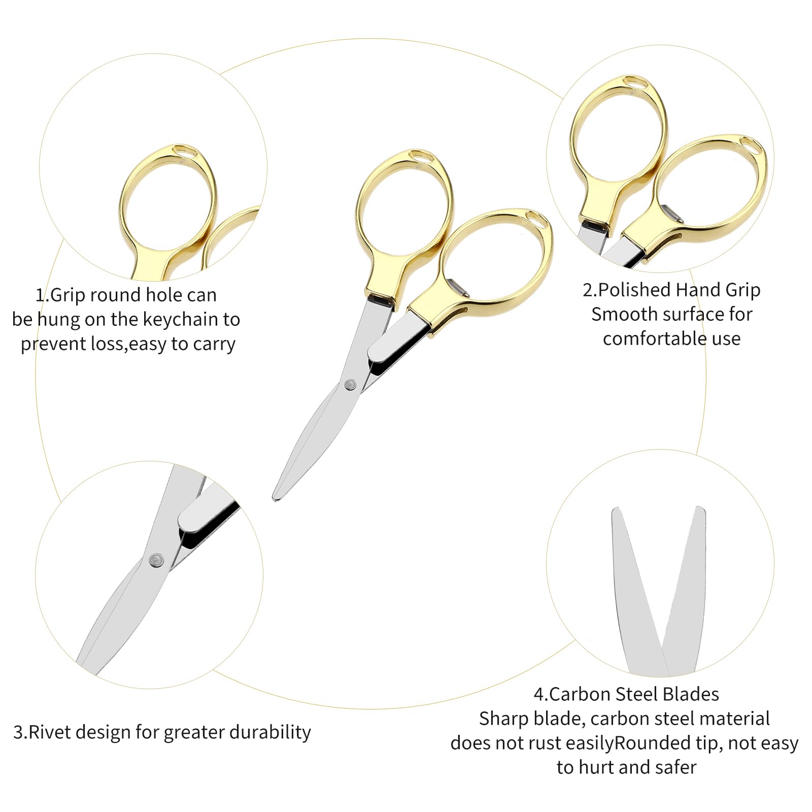 AHQiZFX 3 Pcs Folding Scissors, Safe Portable Travel Mini Scissors Crafting Scissors Stainless Steel Retractable Small Scissors for Home Office School Safe Portable Travel Scissors