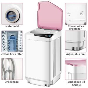 SAFEPLUS Full-Automatic Portable Washing Machines, 7.7 lbs Load Capacity Mini Washer Machine with Spin and Built in Barrel Light for Dorms Apartments RV and Camping（Pink)