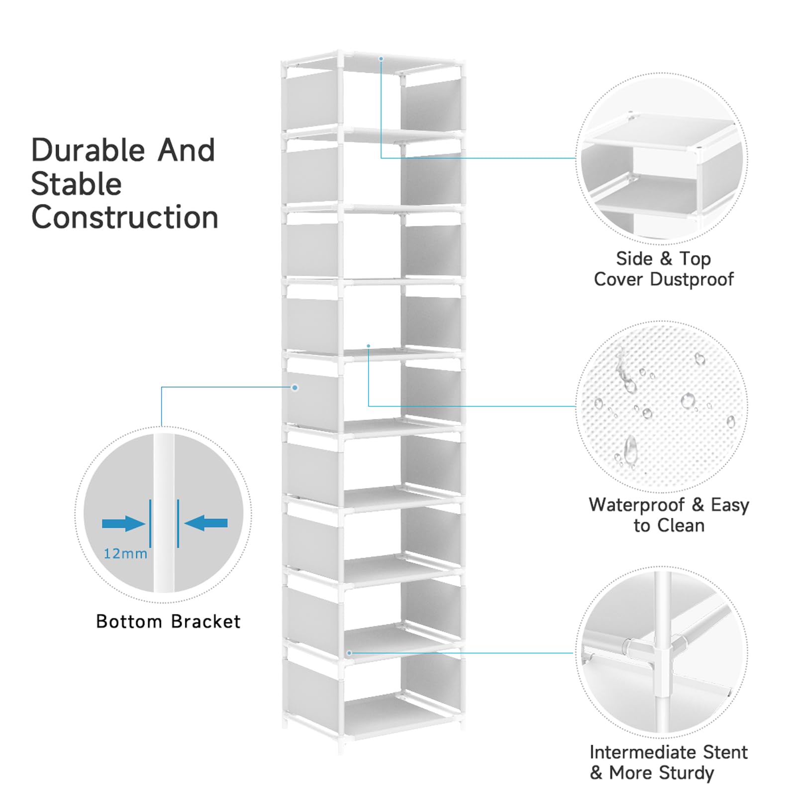 esonstyle 10 Tiers Shoe Rack, Space Saving Shoe Shelf Organizer, Tall Narrow Shoe Rack for Door Entryway, Closet