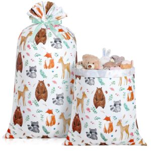 ctosree 2 pcs 70" x 40" large jumbo gift bag for giant gifts woodland animal oversize wrapping bags with 2 rolls ribbons for birthday christmas party(animal)