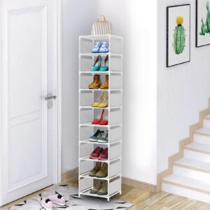 esonstyle 10 Tiers Shoe Rack, Space Saving Shoe Shelf Organizer, Tall Narrow Shoe Rack for Door Entryway, Closet