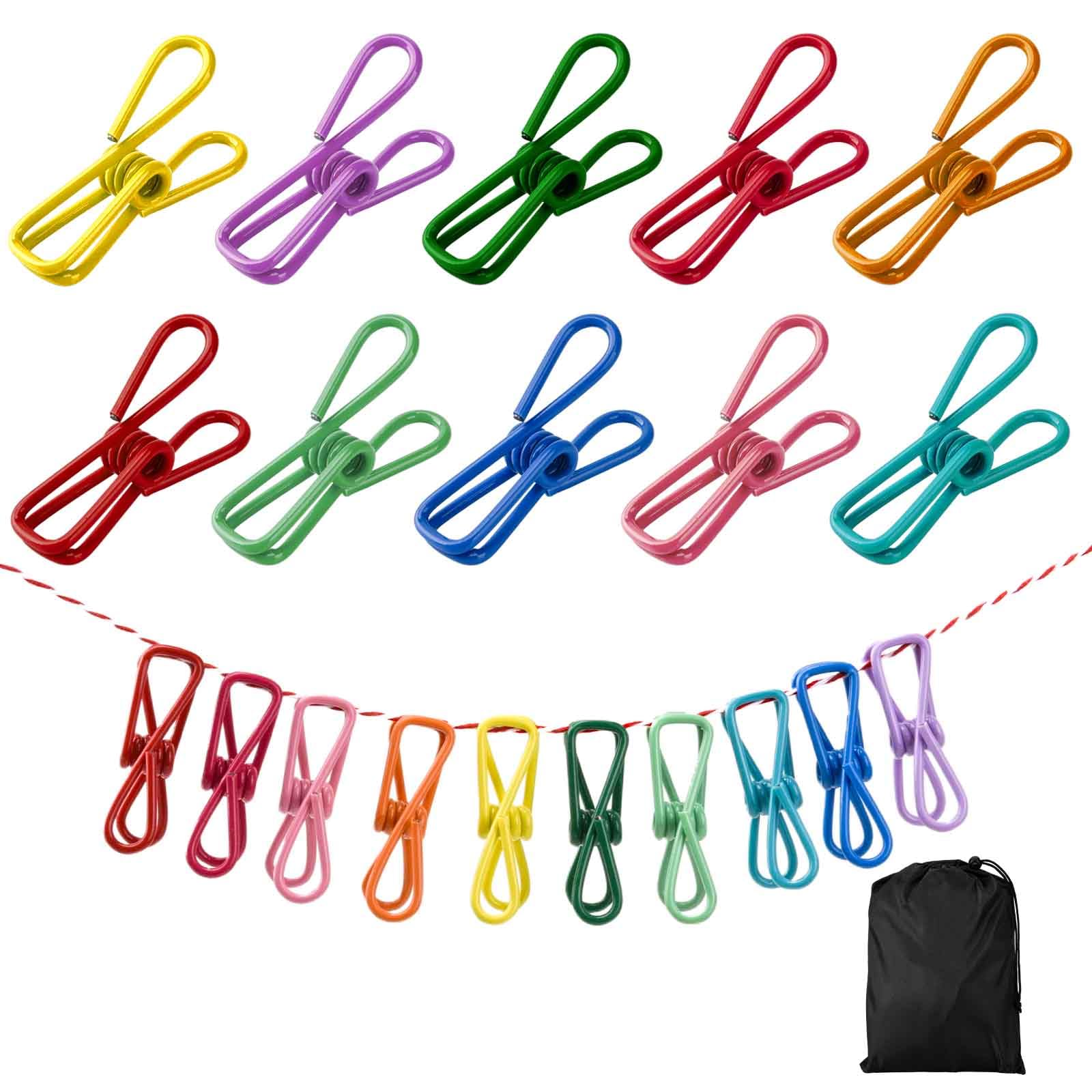 30 Pack Chip Clips Bag Clips, Metal Clip for Food Bag, PVC Coated Clips for Sealing Food - Paper Holder, Clothesline Clip for Laundry Hanging, Kitchen Bags, Multipurpose Clothes Pins, 10 Colors (30)