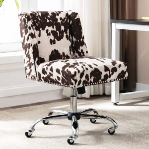 lazreal home office desk chair with wheels, modern rolling task chair for bedroom/computer/studing/small spaces, teen girls comfy fabric armless desk chair, cow