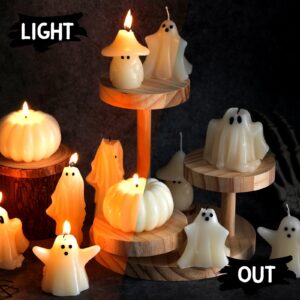 MTLEE 12 Pcs Halloween Ghost Candles Large White Spooky Candle Halloween Decoration Candles Novelty Horror Ghost Pumpkin Decorative Burning Candle for Halloween Party Table Home Decor