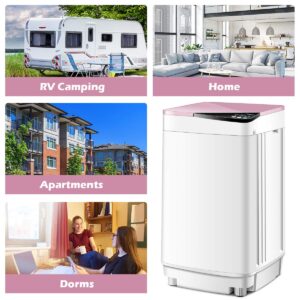 SAFEPLUS Full-Automatic Portable Washing Machines, 7.7 lbs Load Capacity Mini Washer Machine with Spin and Built in Barrel Light for Dorms Apartments RV and Camping（Pink)