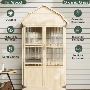 Oarlike Wooden Outdoor Storage Cabinet, 71" Weatherproof Garden Shed with Shelves, Waterproof Roof, Tool Storage for Patio/Backyard/Lawn/Pool (Natural Wood)