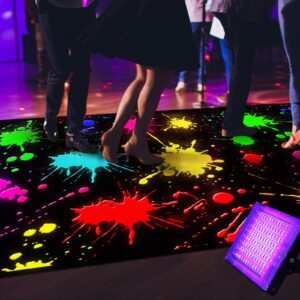 Haull 118 x 39 Inch Neon Light up Dance Floor Neon Party Decorations Blacklight Rug Glow in The Dark UV Reactive Fluorescent for Christmas Halloween Birthday Wedding Party Favors (Paint Splatter)