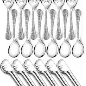 Teivio Hammered Stainless Steel Metal Serving Utensils Set of 18, 10" Serving Spoons, 10" Slotted Spoons, 9" Serving Tongs, Large Hostess Serving Set for Parties Chafing Dish Buffet Catering (Silver)