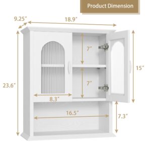 CJL Bathroom Wall Cabinet with Fluted Door, 18.9'' x 23.6'' Medicine Cabinet, Over The Toilet Storage Cabinet, White