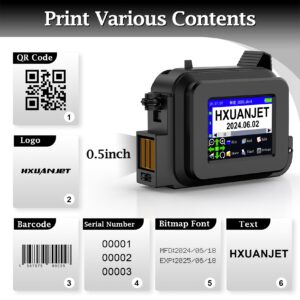 HXUANJET MINI127 Portable Handheld Inkjet Printer,Mini Handheld Printer with 2.4 Inch LED Touch Screen Pocket Inkjet Coding Machine for DIY Printing/QRcode/Barcode/Date/Logo/Batch Series Number etc